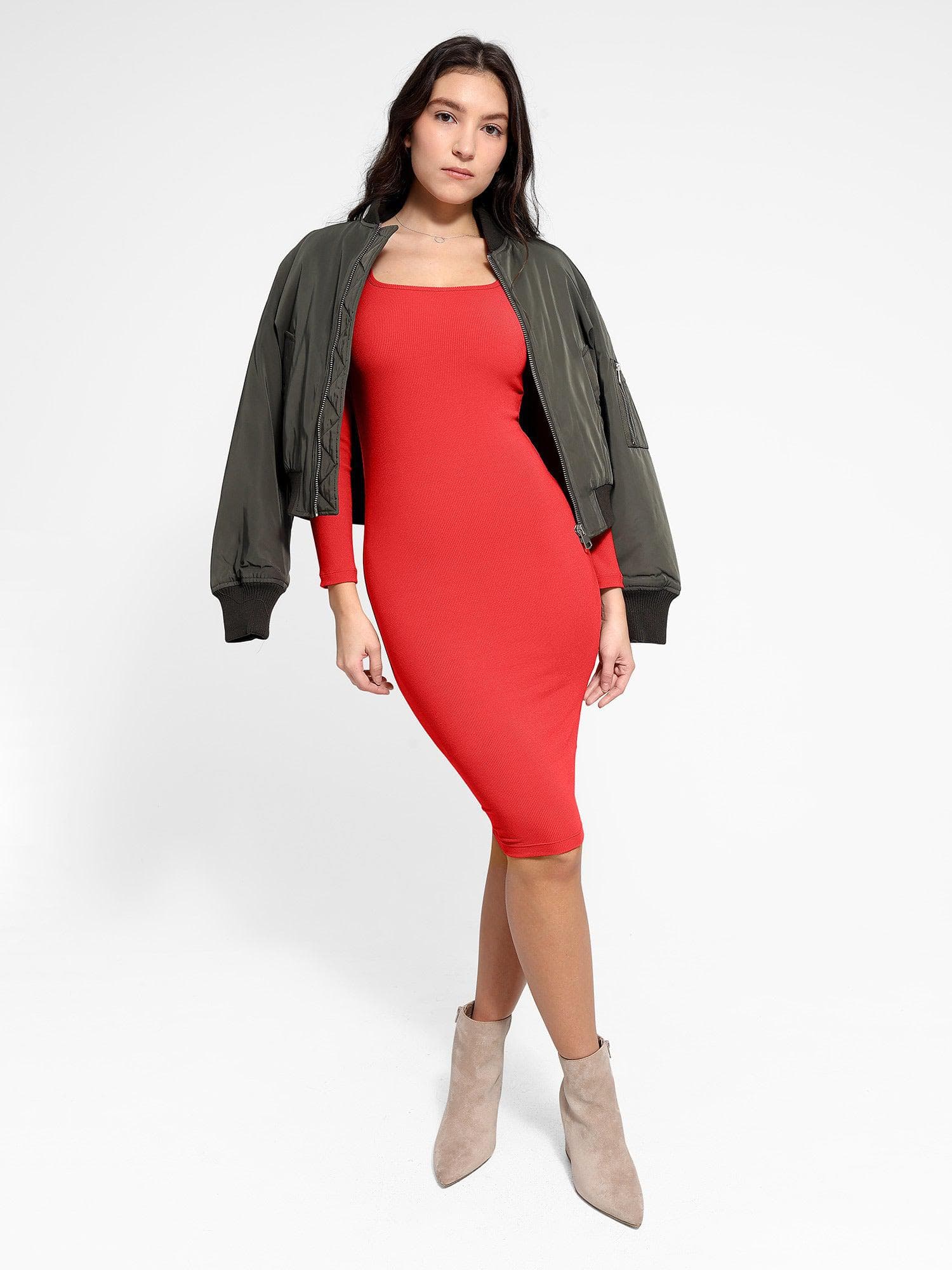Shapewear Long Sleeve Square Neck Modal Slimming Midi Dress – Popilush®