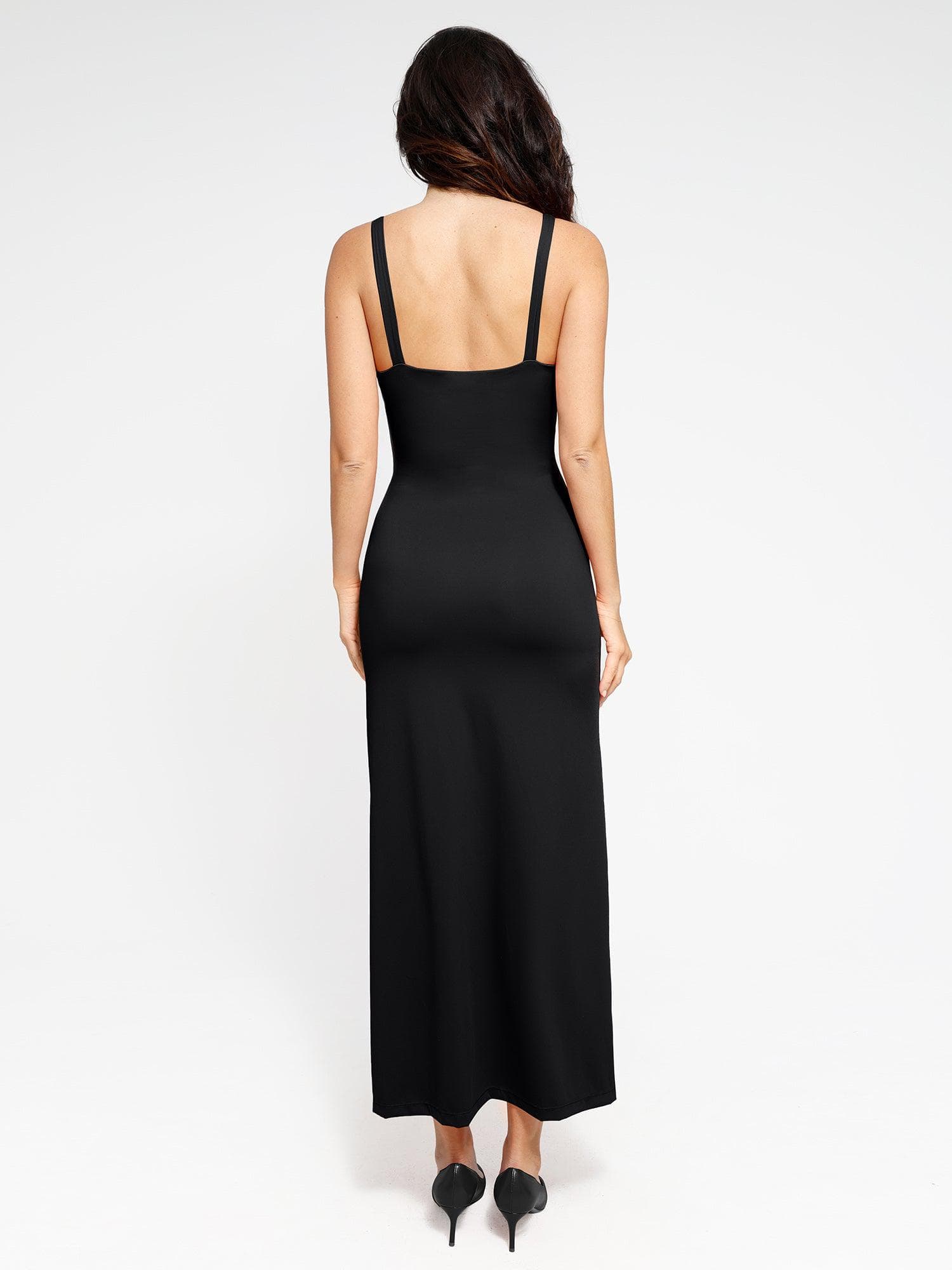 Shapewear Ruched Side Slit Slimming Maxi Slip Dress – Popilush®