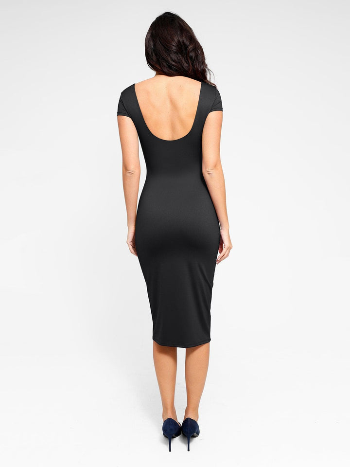 Shapewear Short Sleeve Low-Back Bodycon Midi Dress – Popilush®