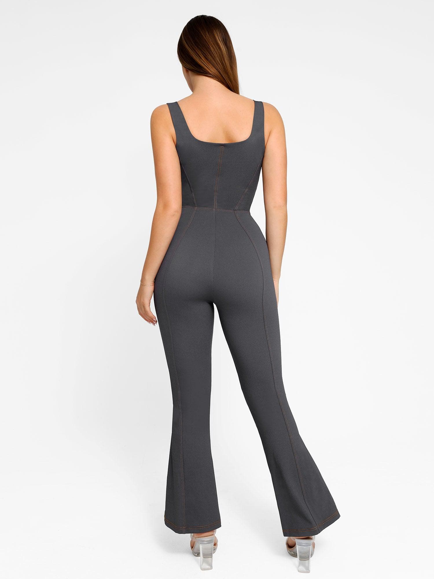 The Shapewear Jumpsuit Denim Square Neck Tank Top Flare – Popilush®