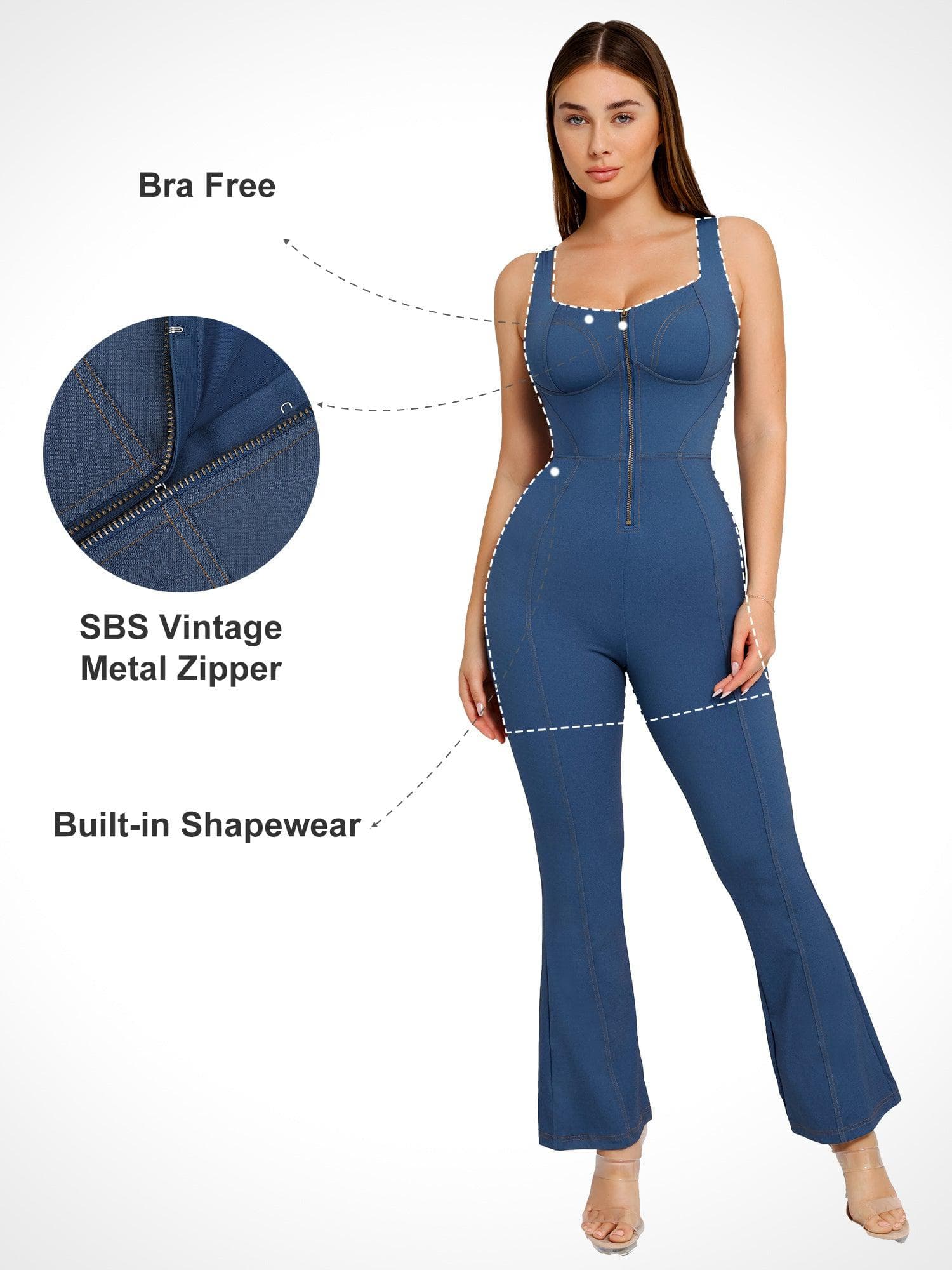 Shapewear Sculpting Denim Tank Flare Leg Jumpsuit – Popilush®