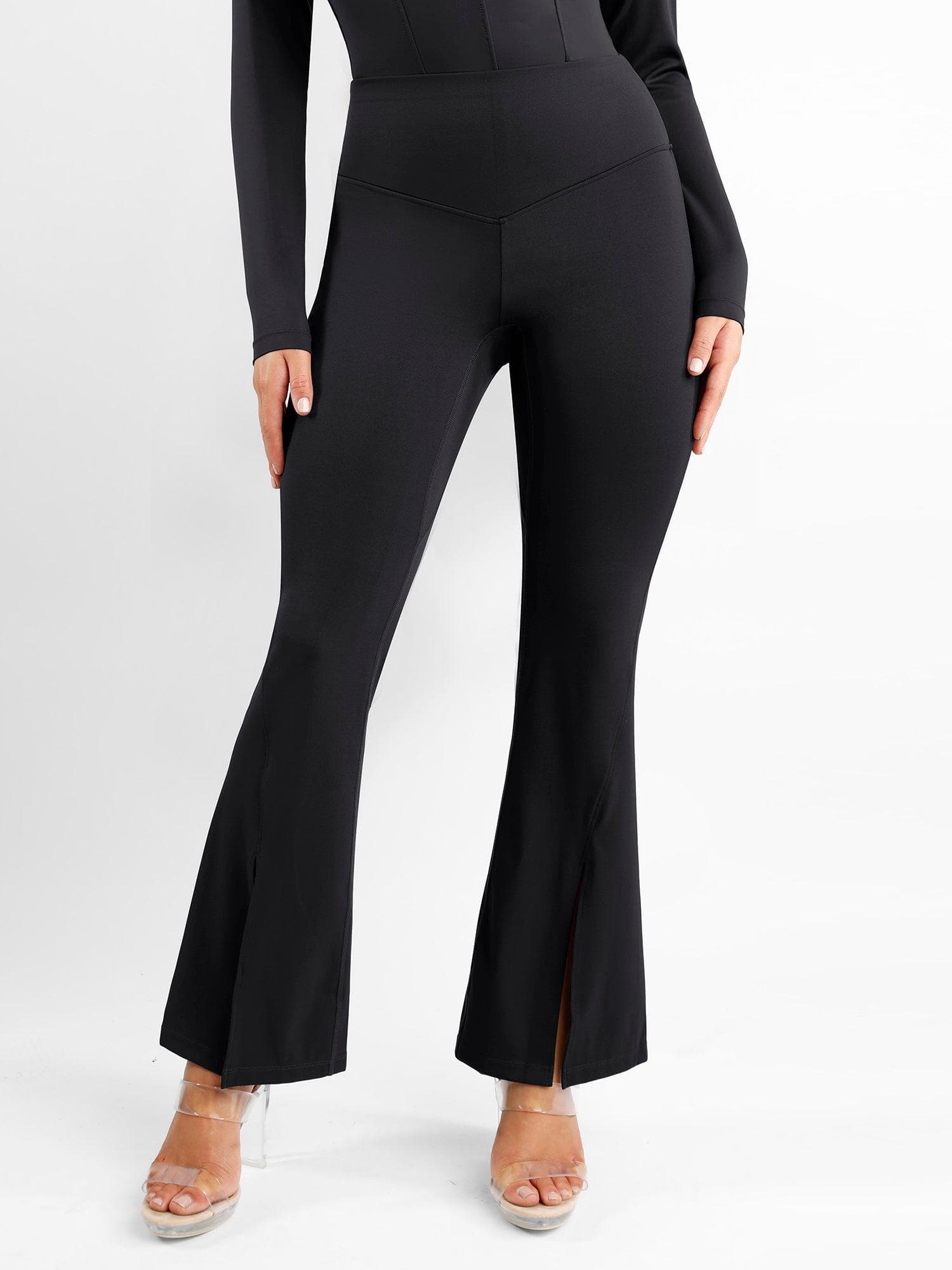 Shapewear High Rise Tummy Control Split Hem Flare Leg Pants – Popilush