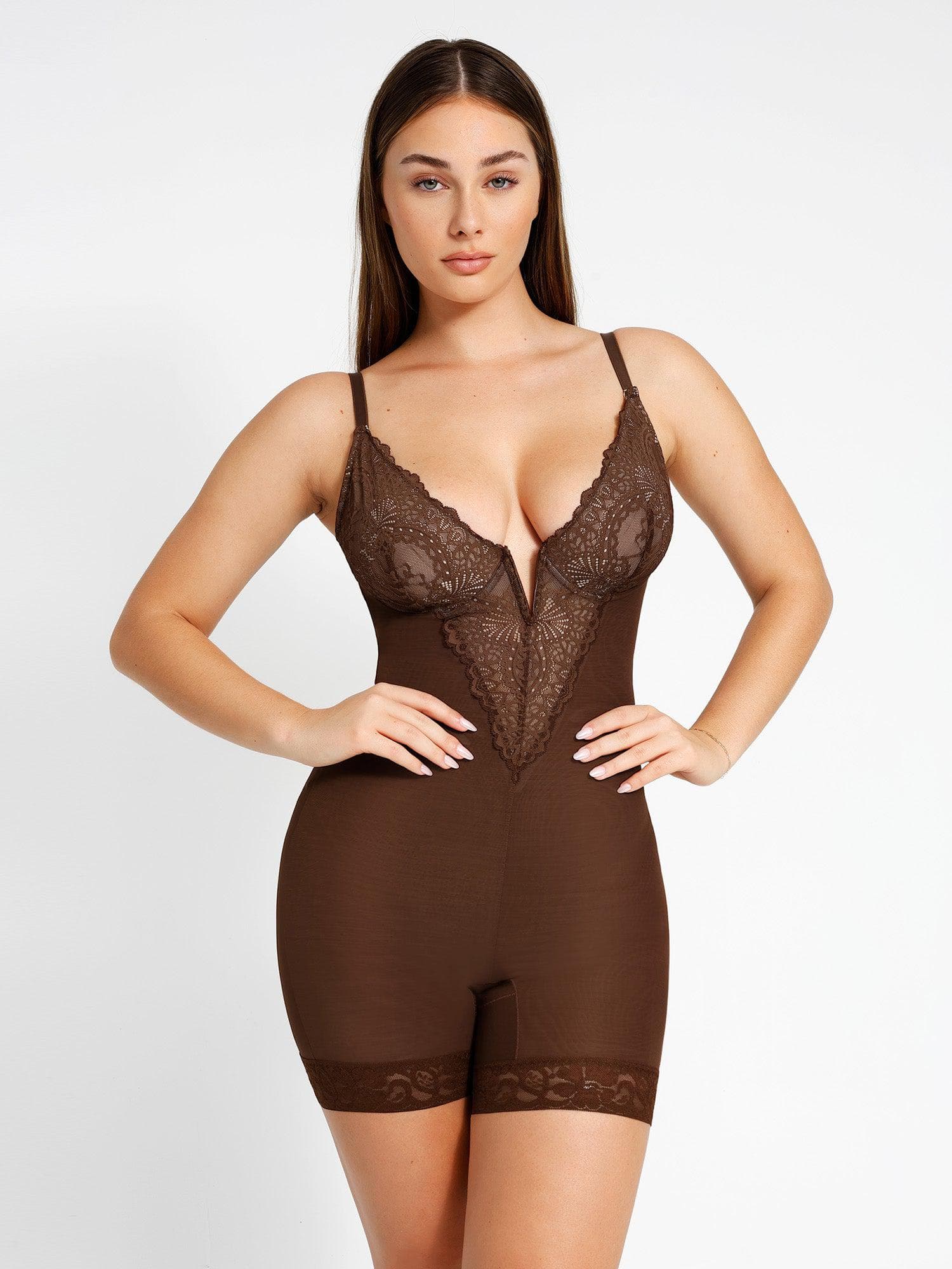 Lace Deep-V Neck Bodysuits Or Leather Skirt – Popilush®