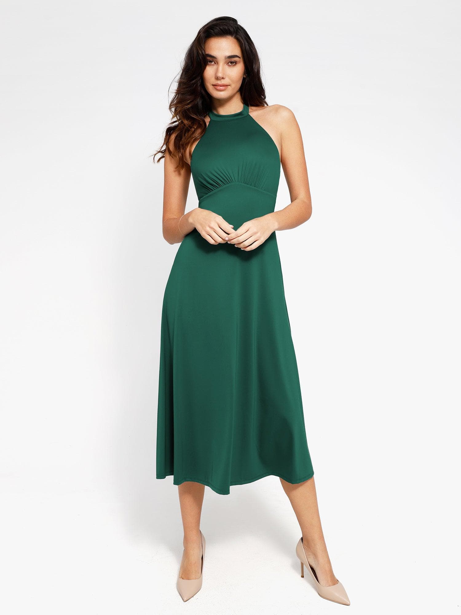 Shapewear Sculpting Backless Halter A-Line Midi Dress – Popilush®