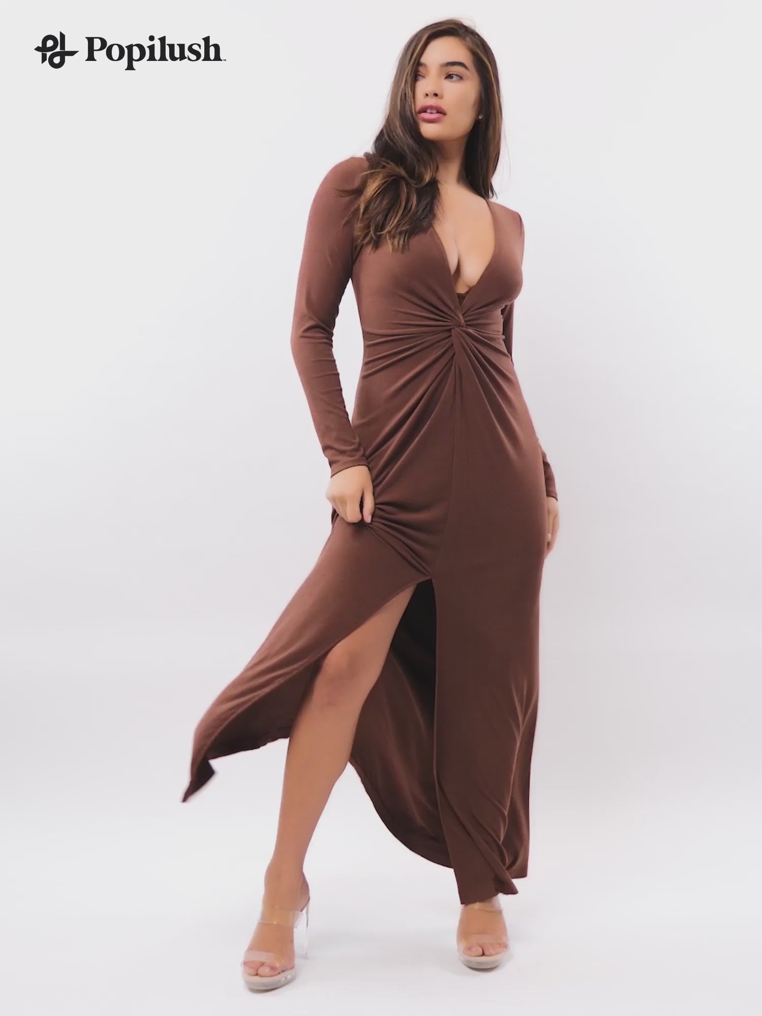 Shapewear Deep V Bias Twist Front Slit Hourglass Maxi Dress – Popilush®